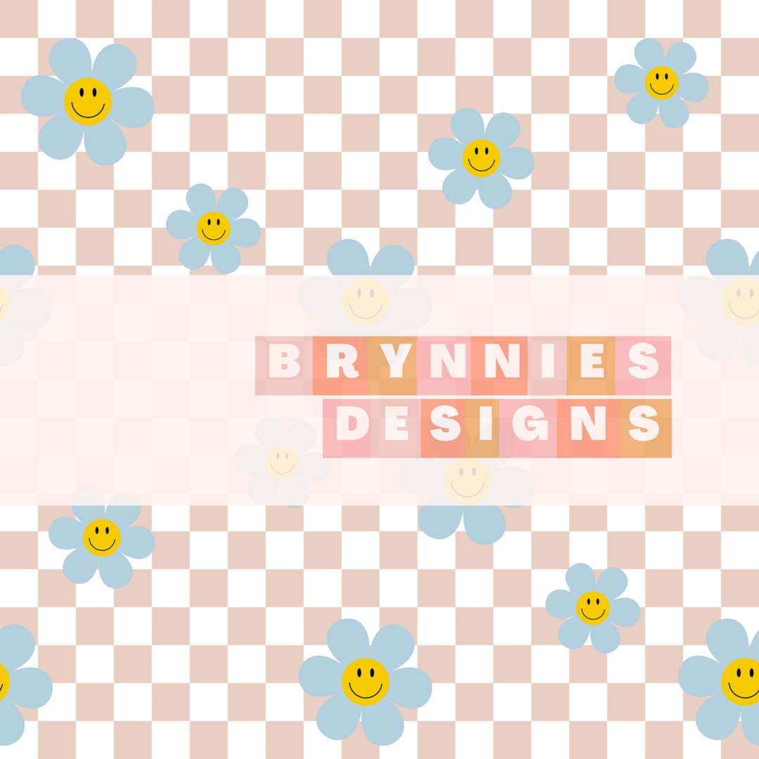 Neutral Checker With Blue Smiley Flower- Digital Pattern, Seamless ...