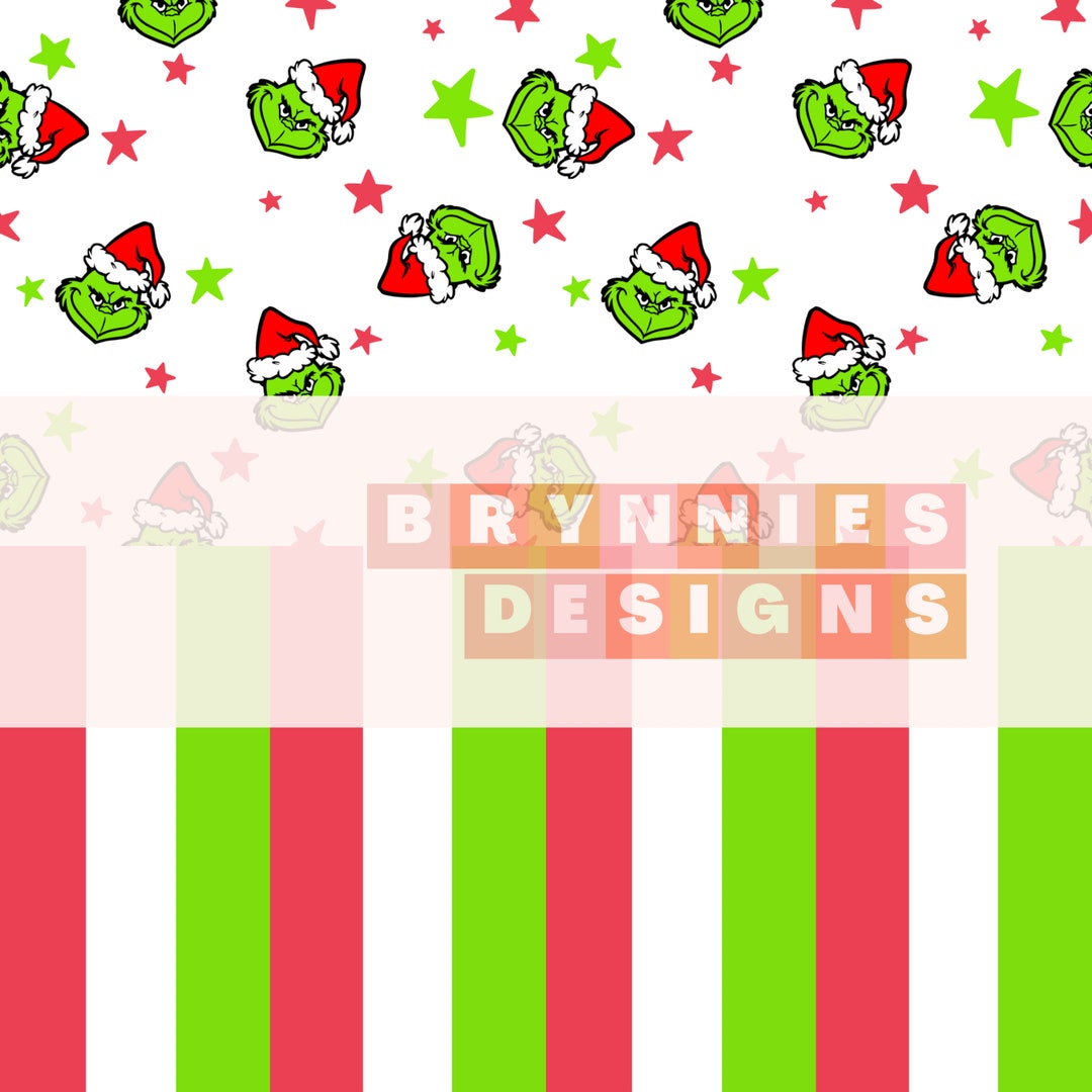 Resting Grinch Face Design + Coordinating Stripe- Christmas- Seamless ...