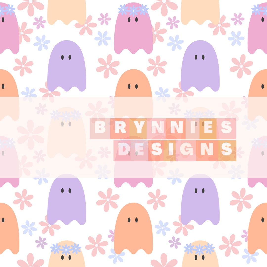 Boho Flower Power Ghosts- 2 Colorways- Web Digital Pattern, Seamless ...