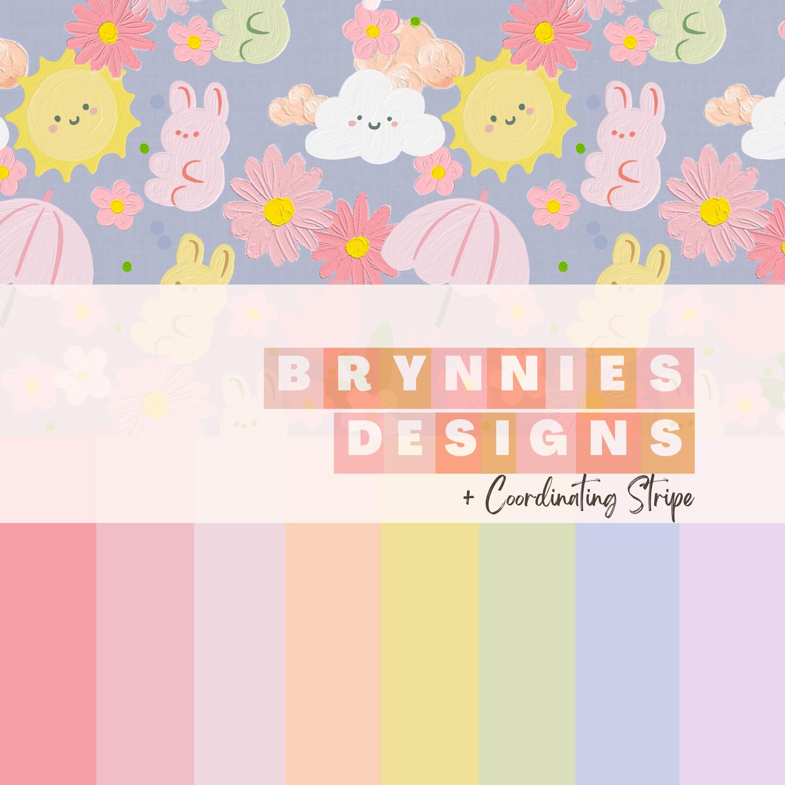 Hand Painted Spring Fun and Coordinating Stripe - Seamless File ...