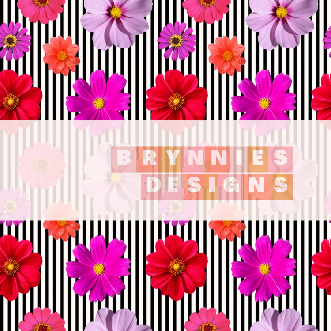 Black and White Stripe Floral Digital Pattern, Seamless Repeat Pattern ...