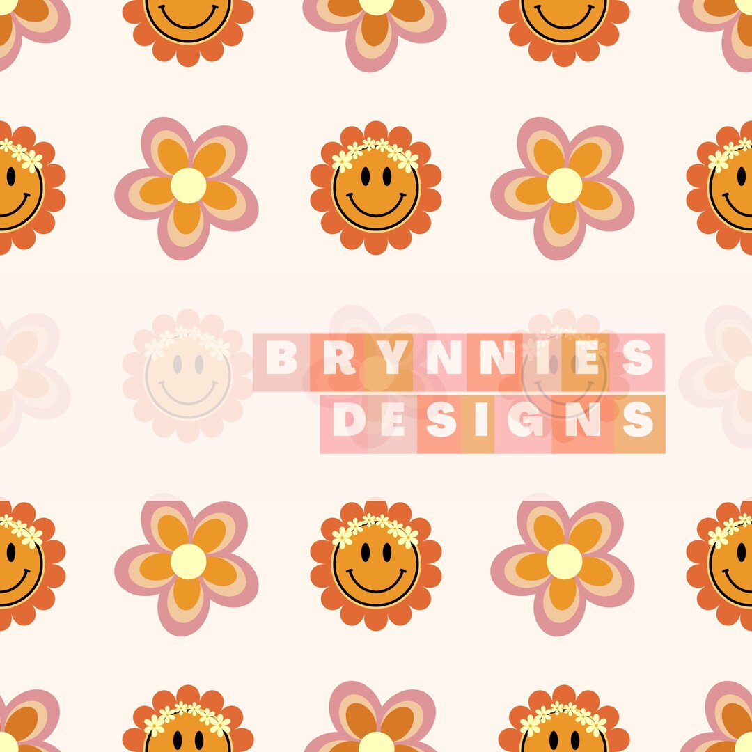 Retro Smiley Flowers Seamless Repeat Digital Pattern- Fabric- Paper ...
