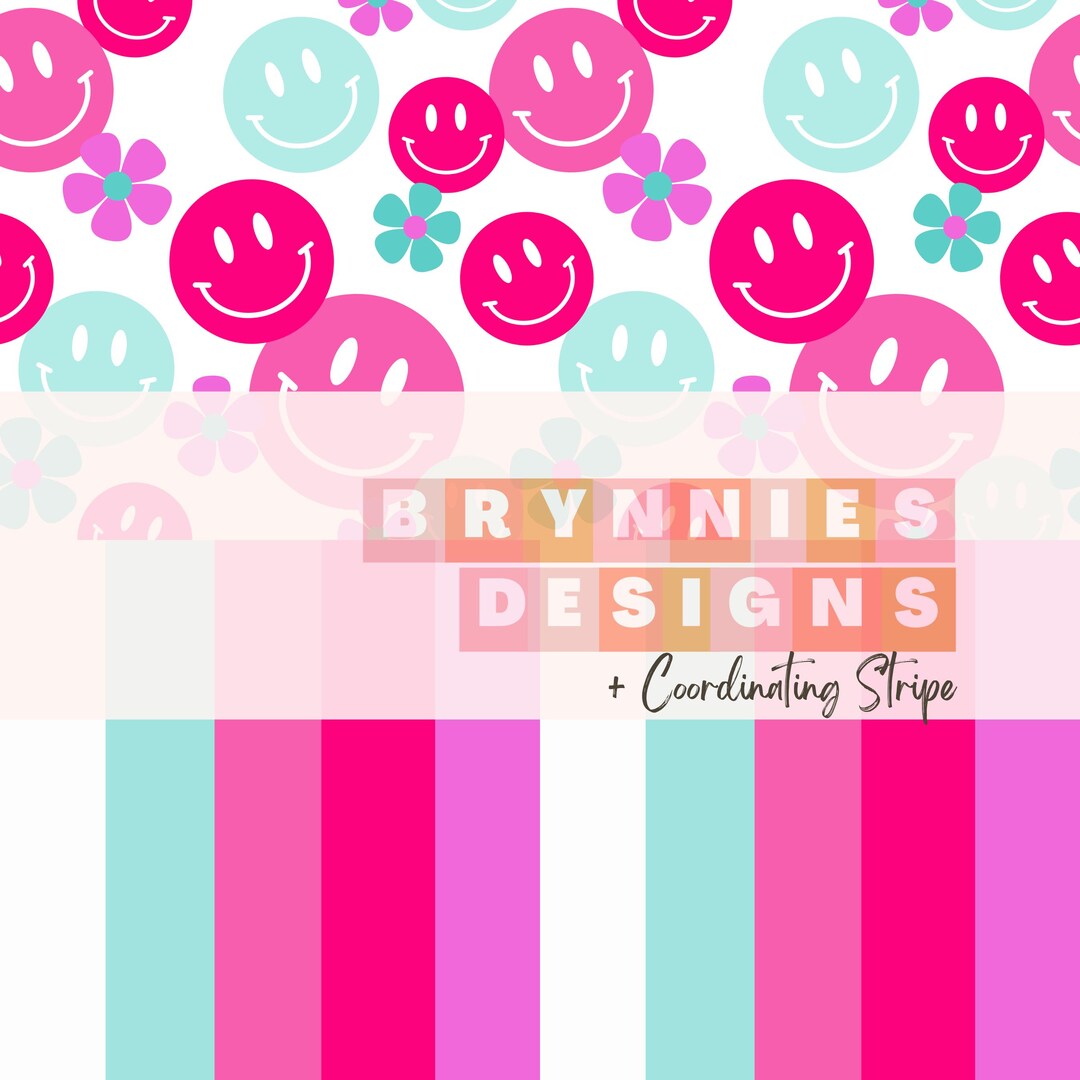 Bright Purple and Pink Smileys With Coordinating Stripe- Digital ...