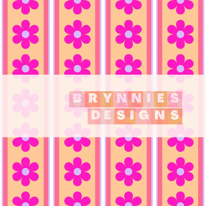 Groovy Baby Flower Stripe Design- Coordinating Polka Dot- Retro Digital ...