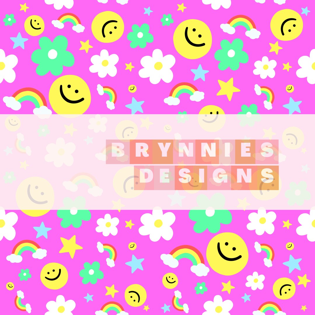 Neon and Bright Smiles and Rainbows Digital Pattern, Seamless Repeat ...