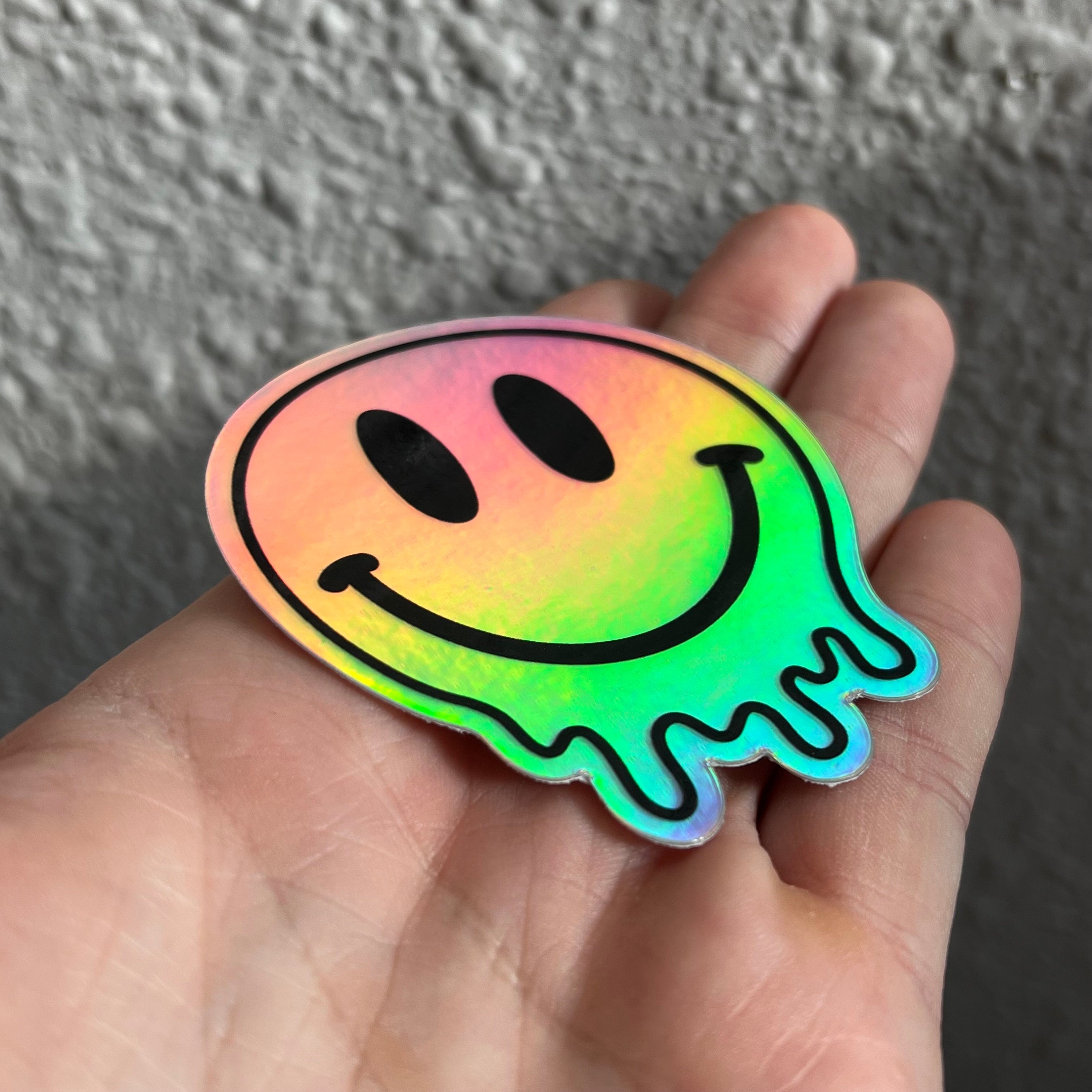 Holographic Happy Face Sticker Drip Dripping Melting Smile Sticker ...