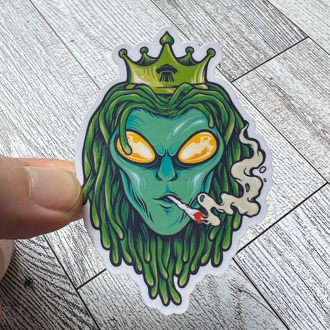 Trippy Alien Sticker Green Alien Smoking a Joint Sticker - Etsy
