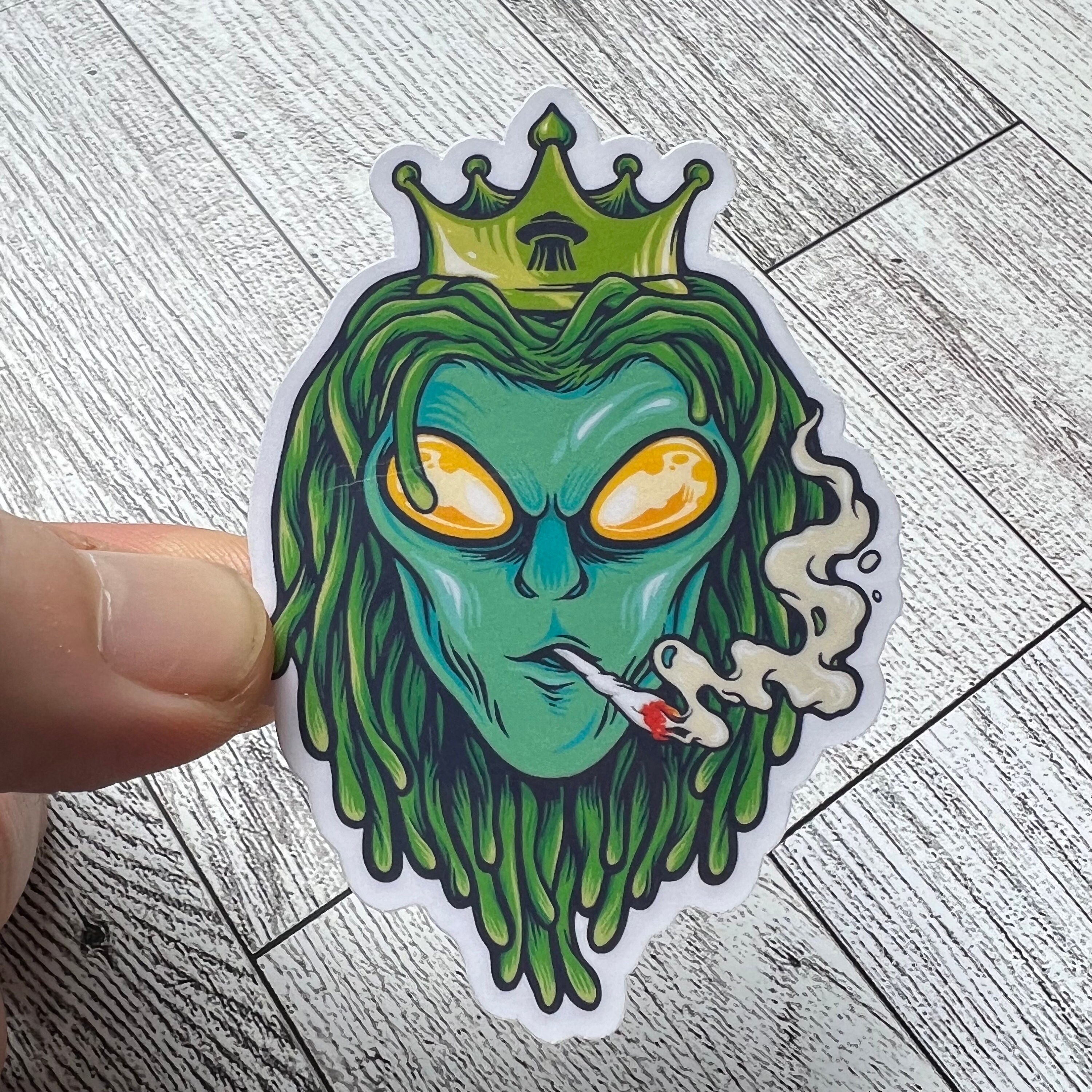 Trippy Alien Sticker Green Alien Smoking a Joint Sticker - Etsy