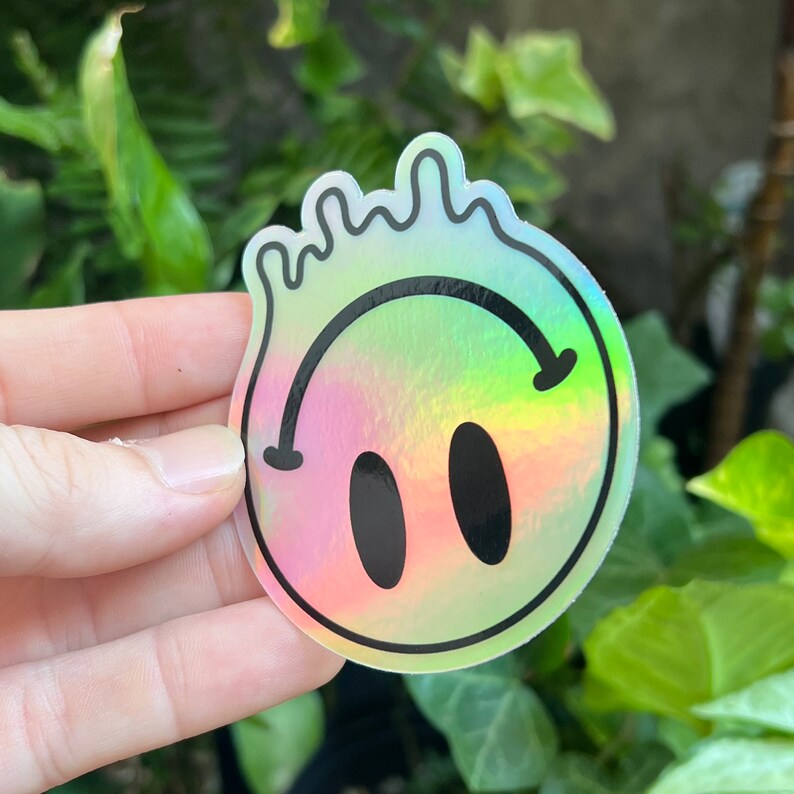 Holographic Happy Face Sticker - Drip Dripping Melting Smile Sticker ...