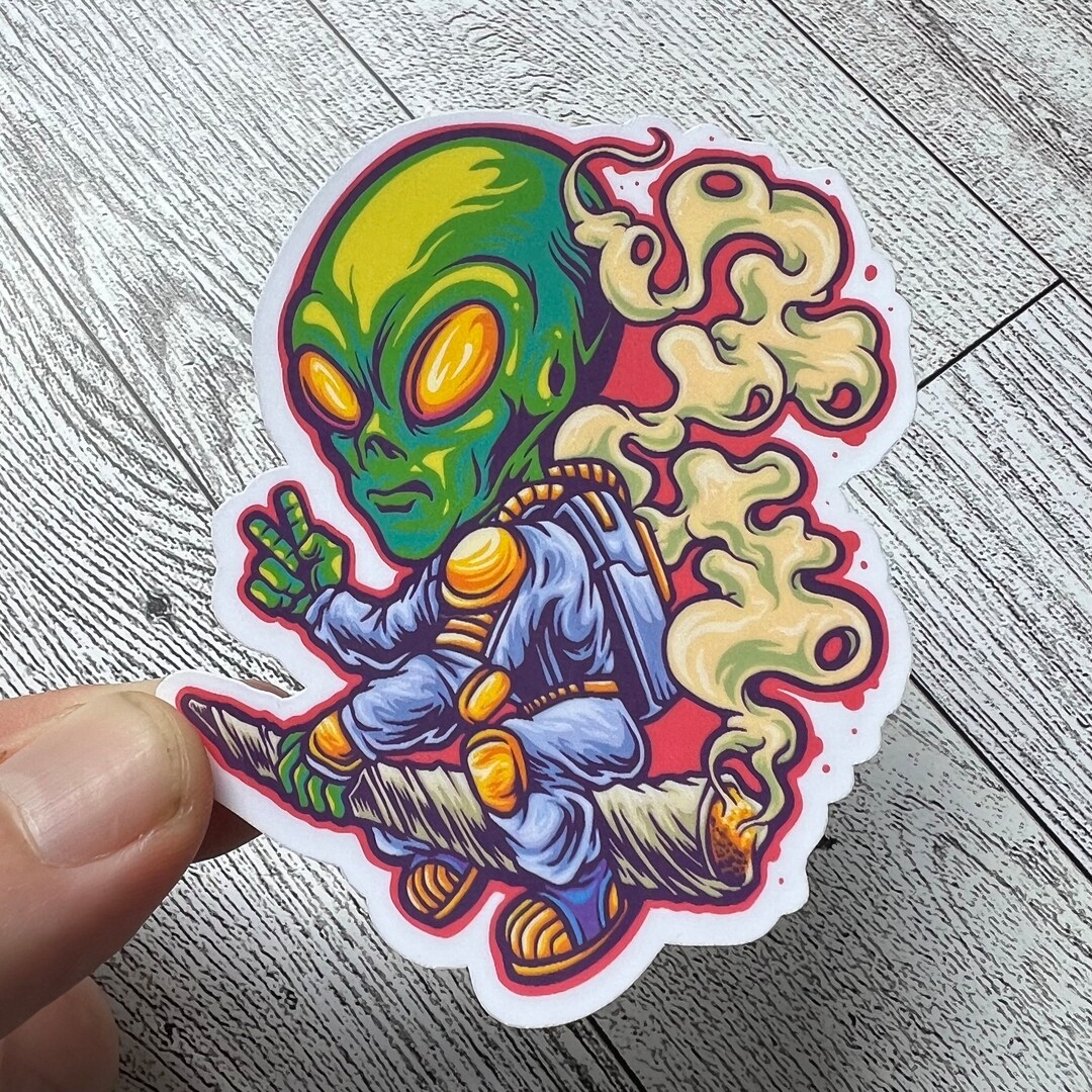 Cool Alien Sticker - Alien Smoking a Joint - Stoner and 420 Accessory ...