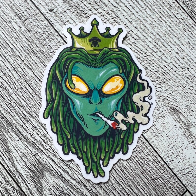 Trippy Alien Sticker Green Alien Smoking a Joint Sticker - Etsy