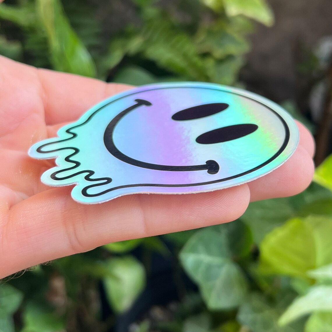 Holographic Happy Face Sticker Drip Dripping Melting Smile - Etsy