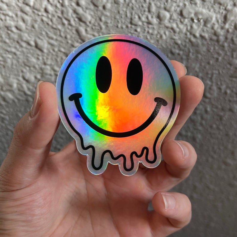 Holographic Happy Face Sticker Drip Dripping Melting Smile Sticker ...