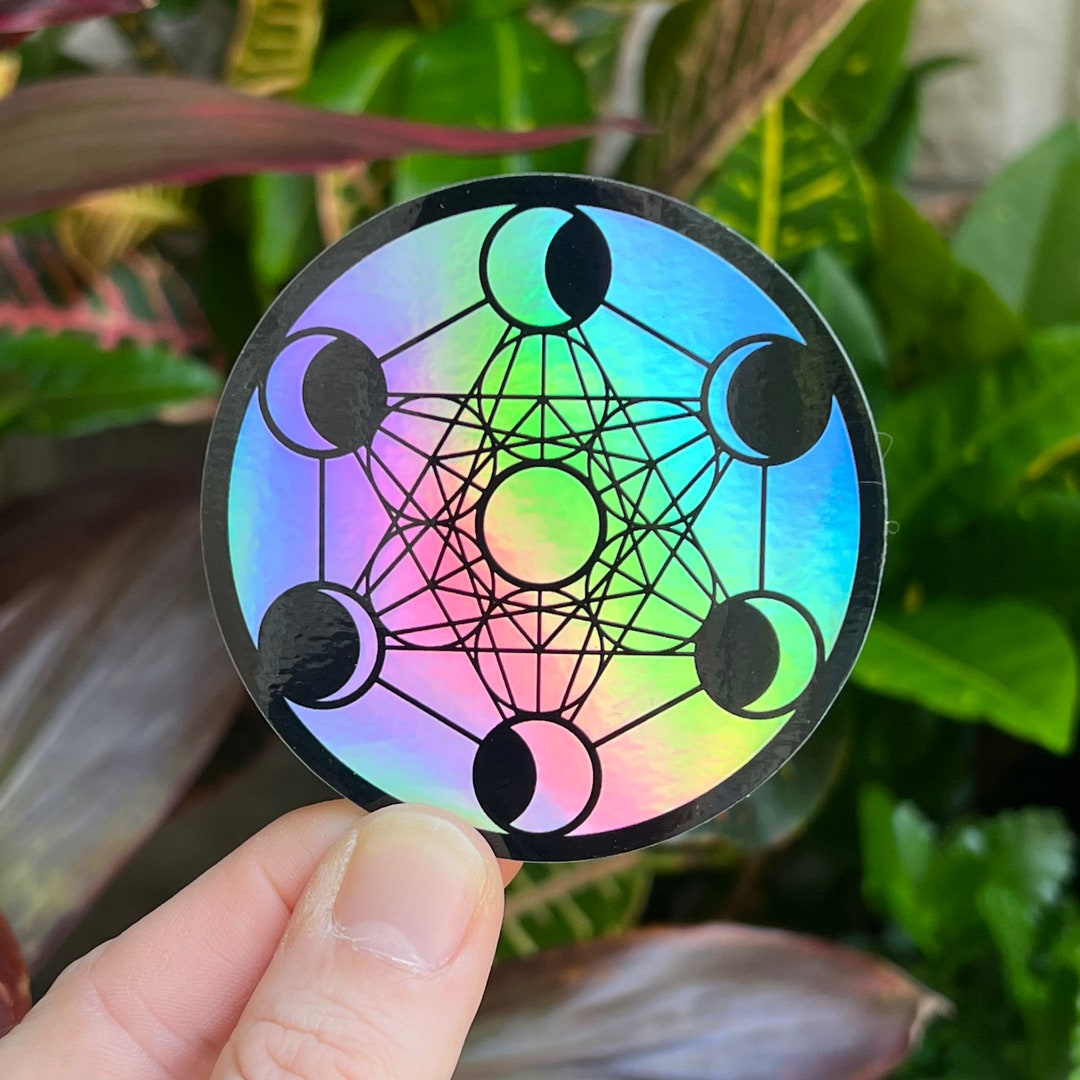 Metatrons Cube Moon Phases Holographic Sticker Spiritual Metaphysical ...