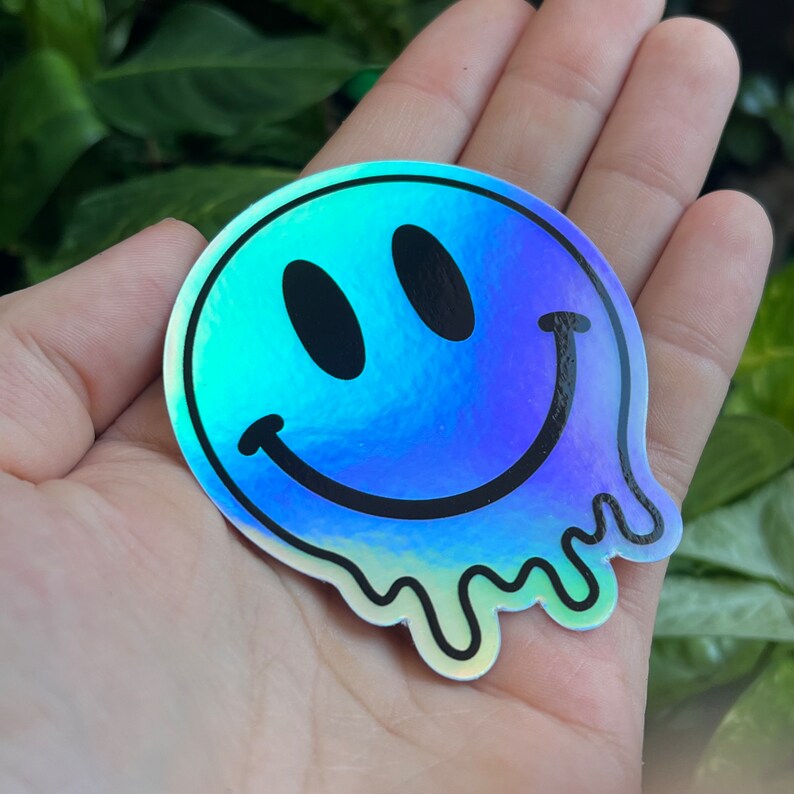 Holographic Happy Face Sticker Drip Dripping Melting Smile Sticker ...