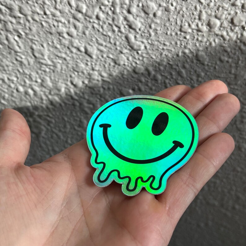 Holographic Happy Face Sticker Drip Dripping Melting Smile Sticker ...