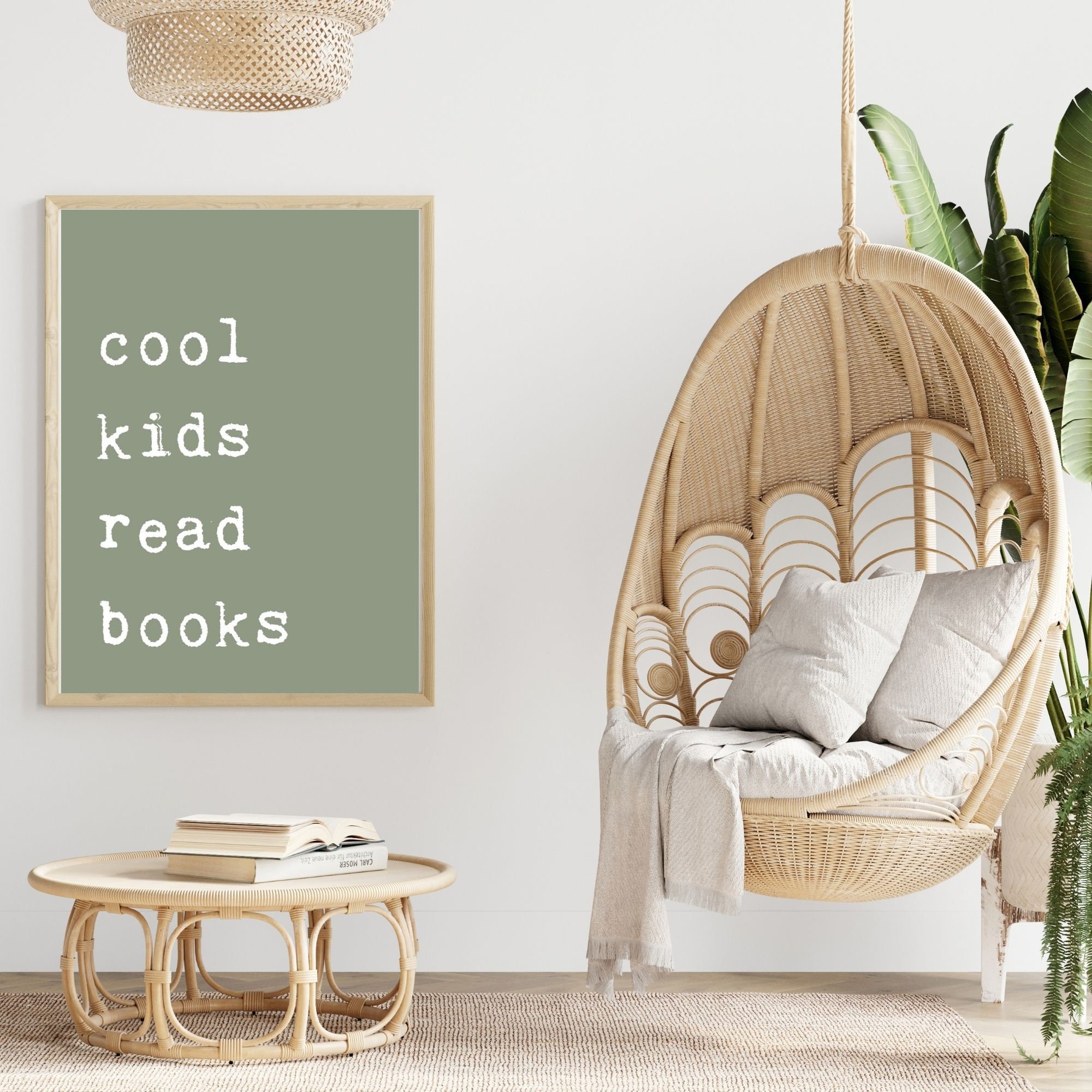 Sage Green Cool Kids Read Books, Neutral Wall Art Digital, Green ...