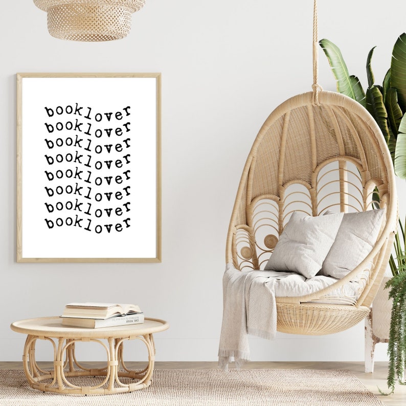 Booklover Printable, Book Stack Decor, Book Shelf Decor, Neutral Book Decor, Home Library Decor ...