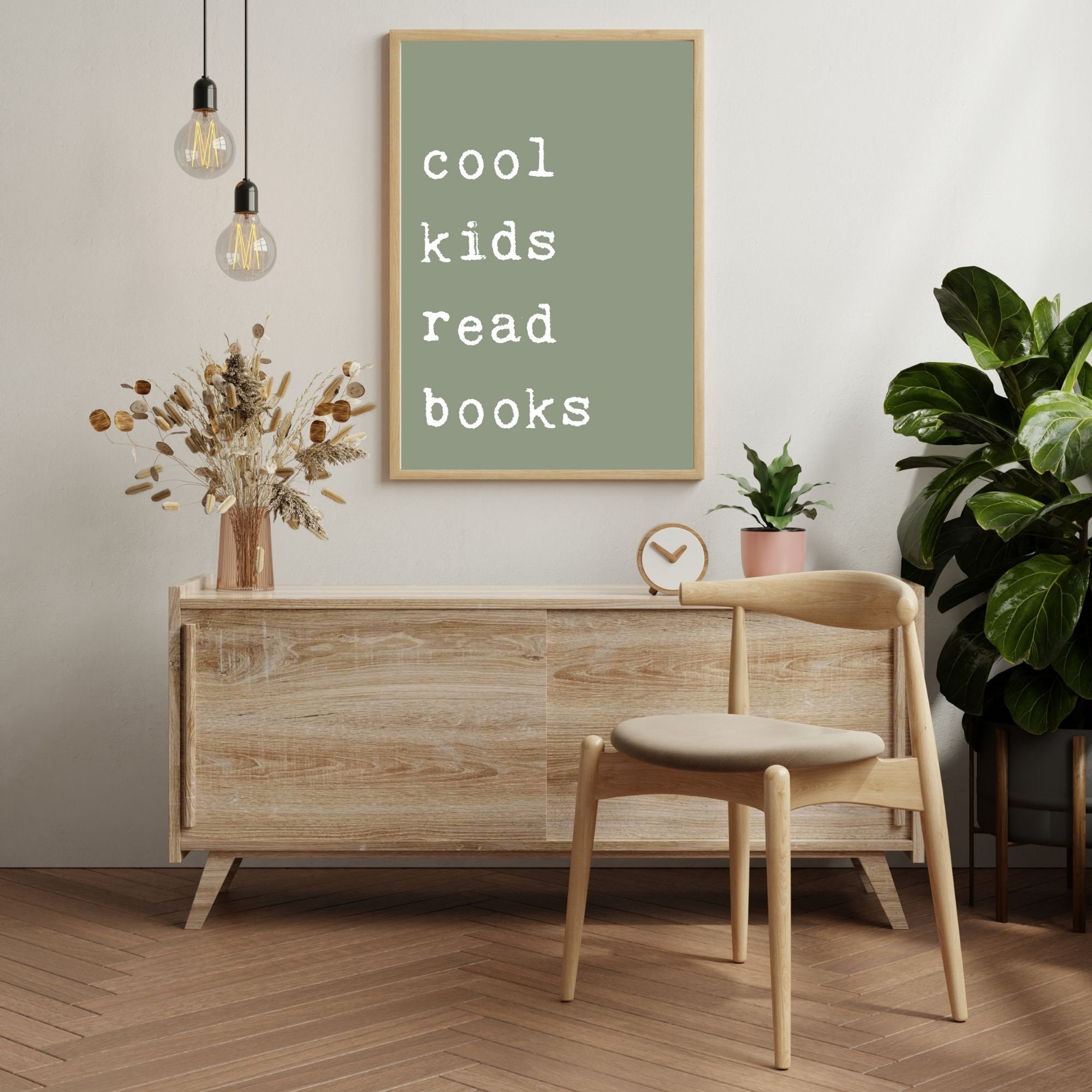 Sage Green Cool Kids Read Books, Neutral Wall Art Digital, Green ...