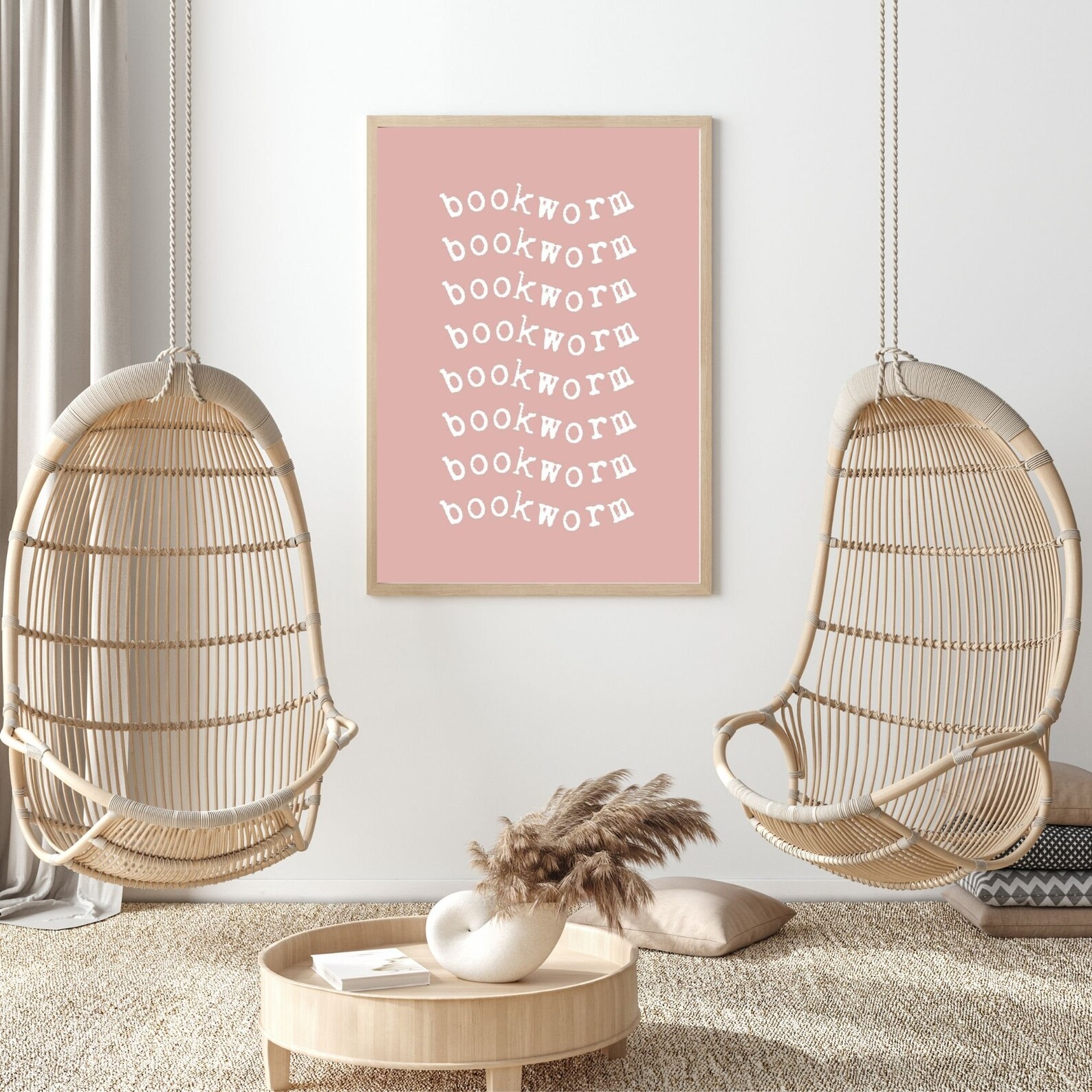 Pink Bookworm Digital Download, Book Nook, Reading Poster, Book Poster ...