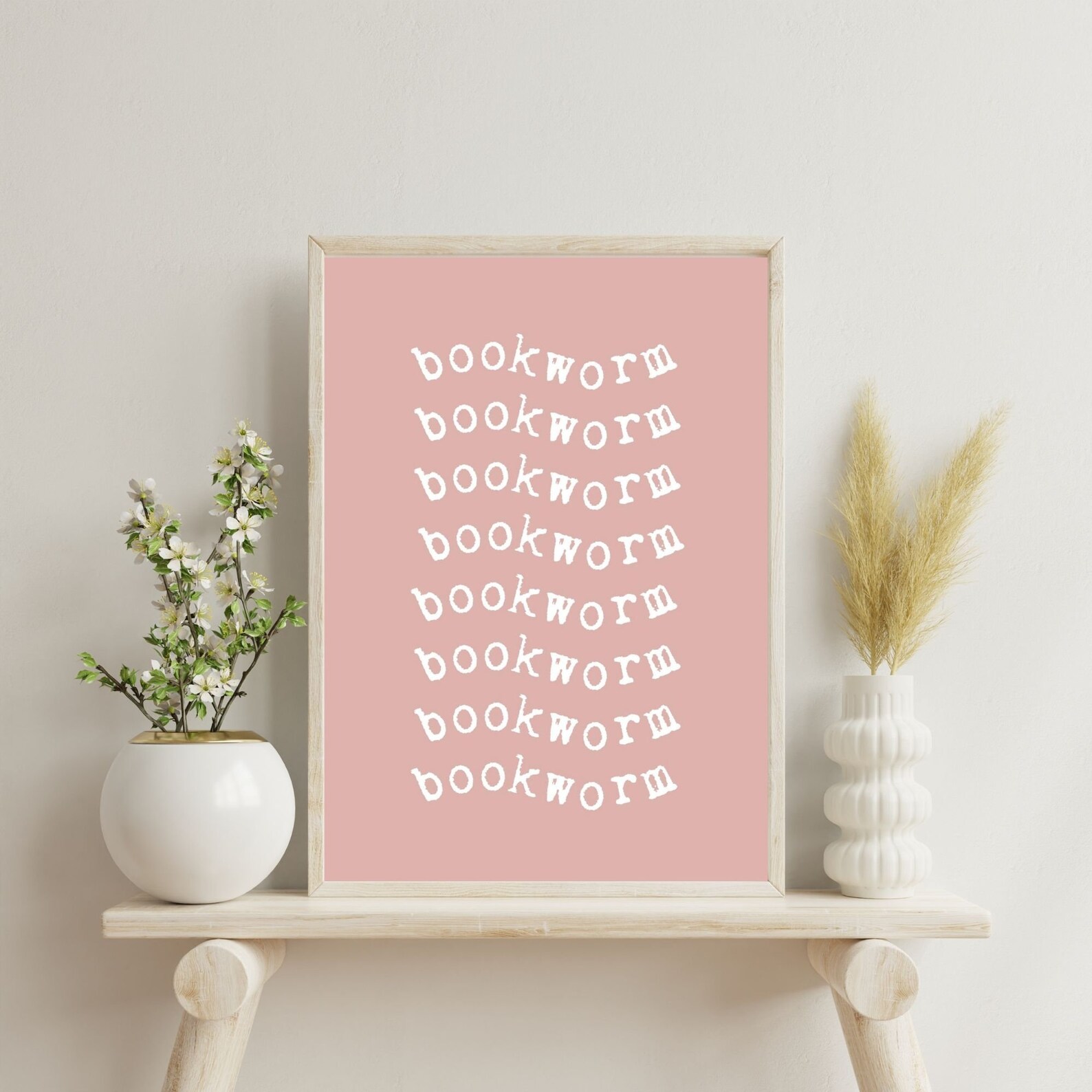 Pink Bookworm Digital Download, Book Nook, Reading Poster, Book Poster ...
