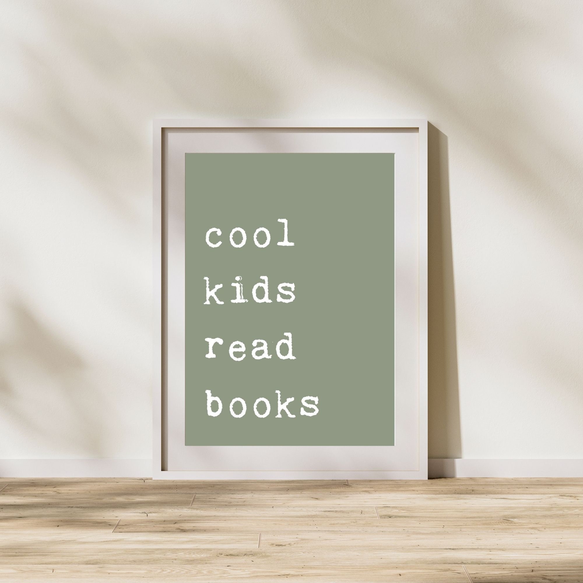 Sage Green Cool Kids Read Books, Neutral Wall Art Digital, Green ...