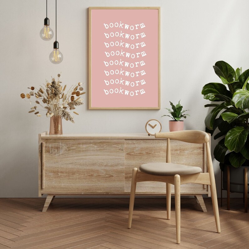 Pink Bookworm Digital Download, Book Nook, Reading Poster, Book Poster ...