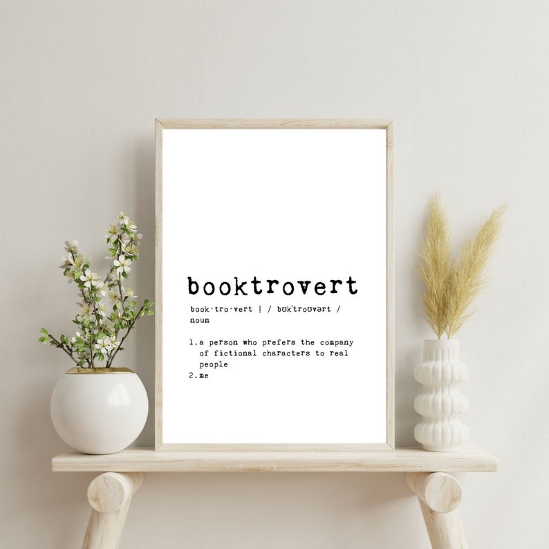 Booktrovert Definition, Library Book Nook, Book Lover Art Print ...