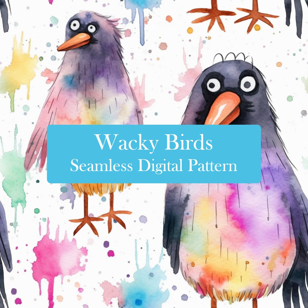 Seamless Pattern Wacky Birds, Watercolor, Cute and Funny Crows ...