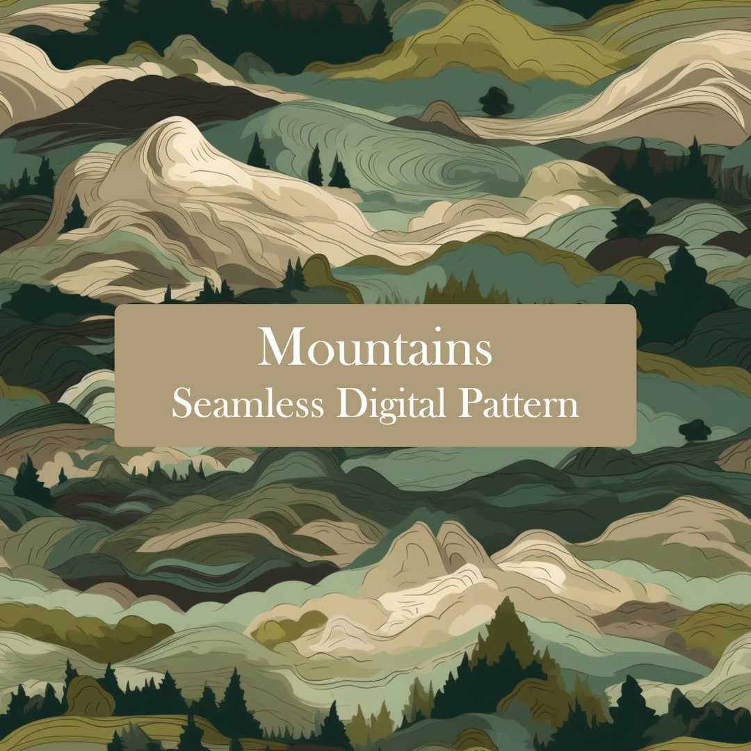 Seamless Mountains Landscape Pattern - Trees, Mountains, Earth Tones ...