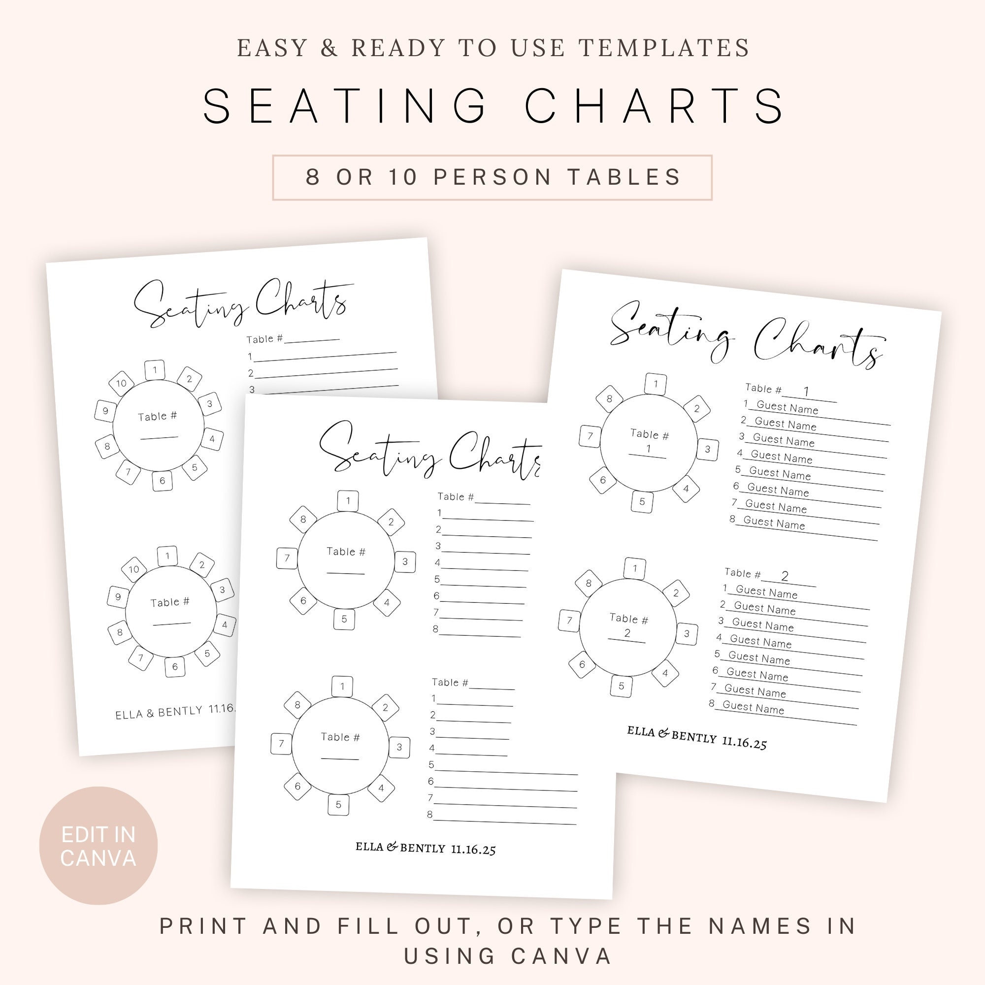 Printable Wedding Seating Chart Template | Minimalist Wedding Seating ...
