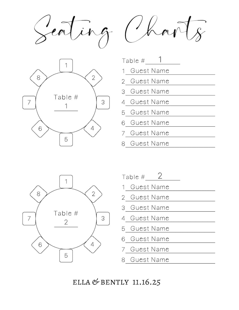 Printable Wedding Seating Chart Template | Minimalist Wedding Seating ...