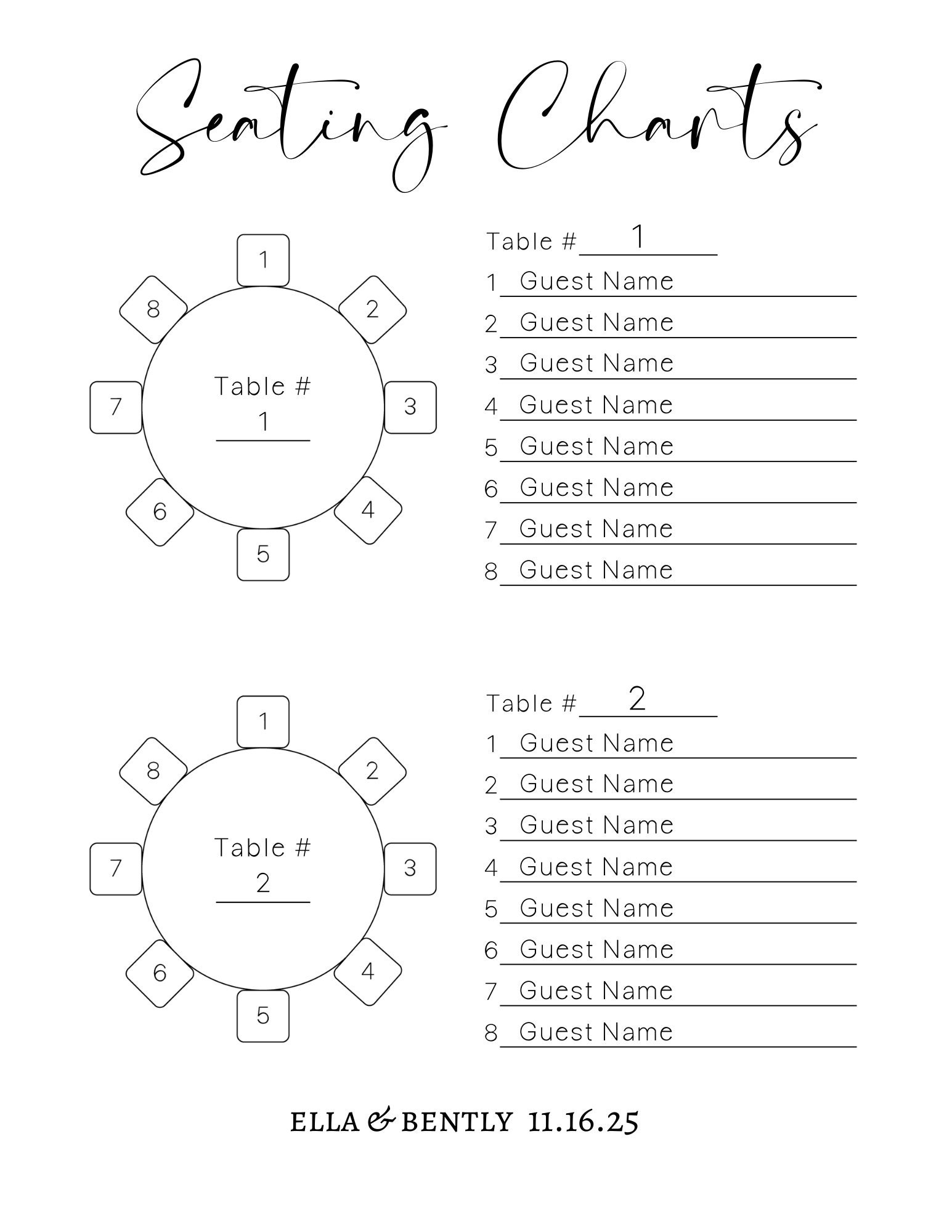Printable Wedding Seating Chart Template | Minimalist Wedding Seating ...