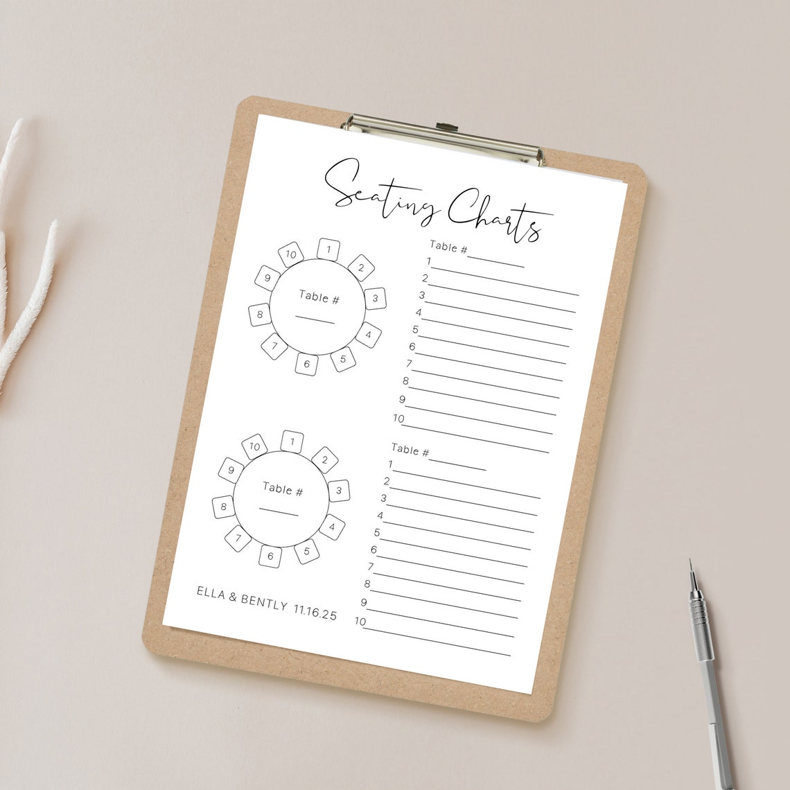 Printable Wedding Seating Chart Template | Minimalist Wedding Seating ...