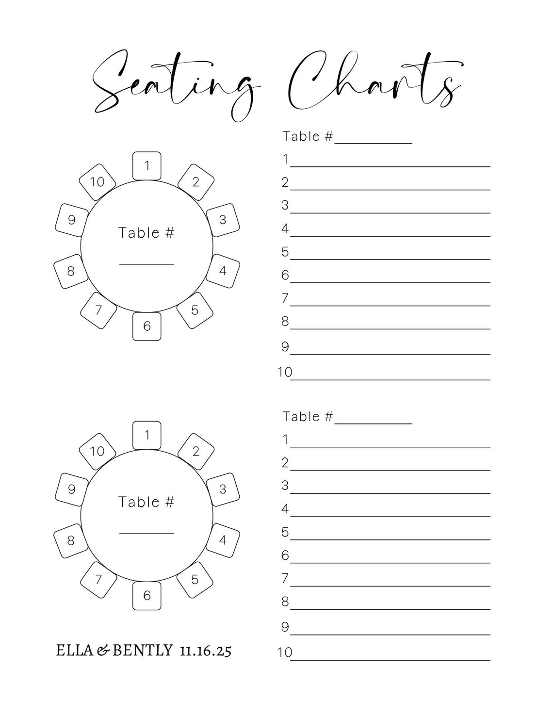Printable Wedding Seating Chart Template | Minimalist Wedding Seating ...