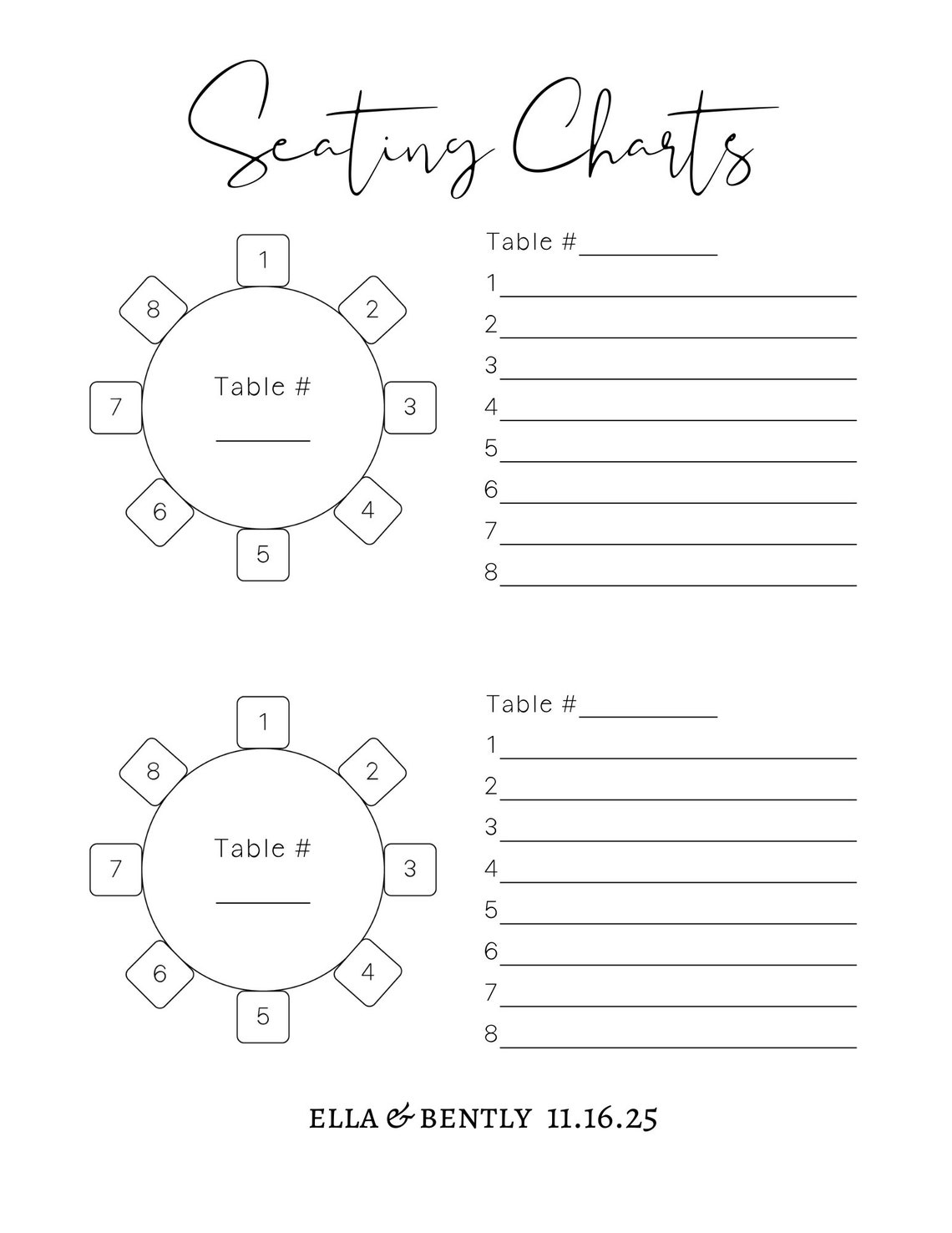 Printable Wedding Seating Chart Template | Minimalist Wedding Seating ...