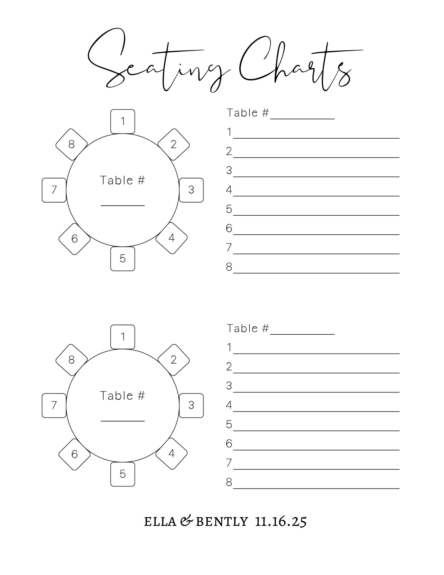 Printable Wedding Seating Chart Template | Minimalist Wedding Seating ...