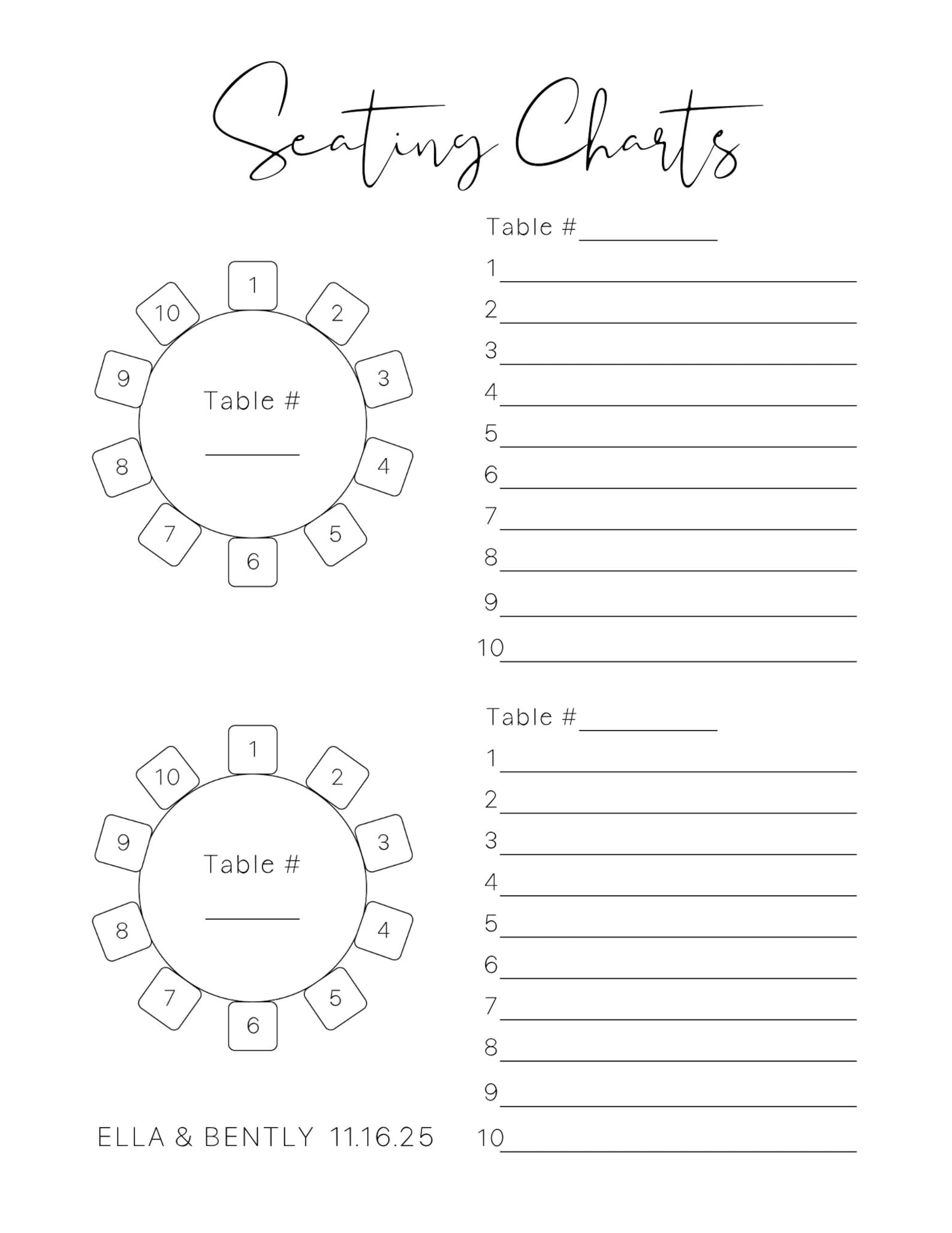 Printable Wedding Seating Chart Template | Minimalist Wedding Seating ...