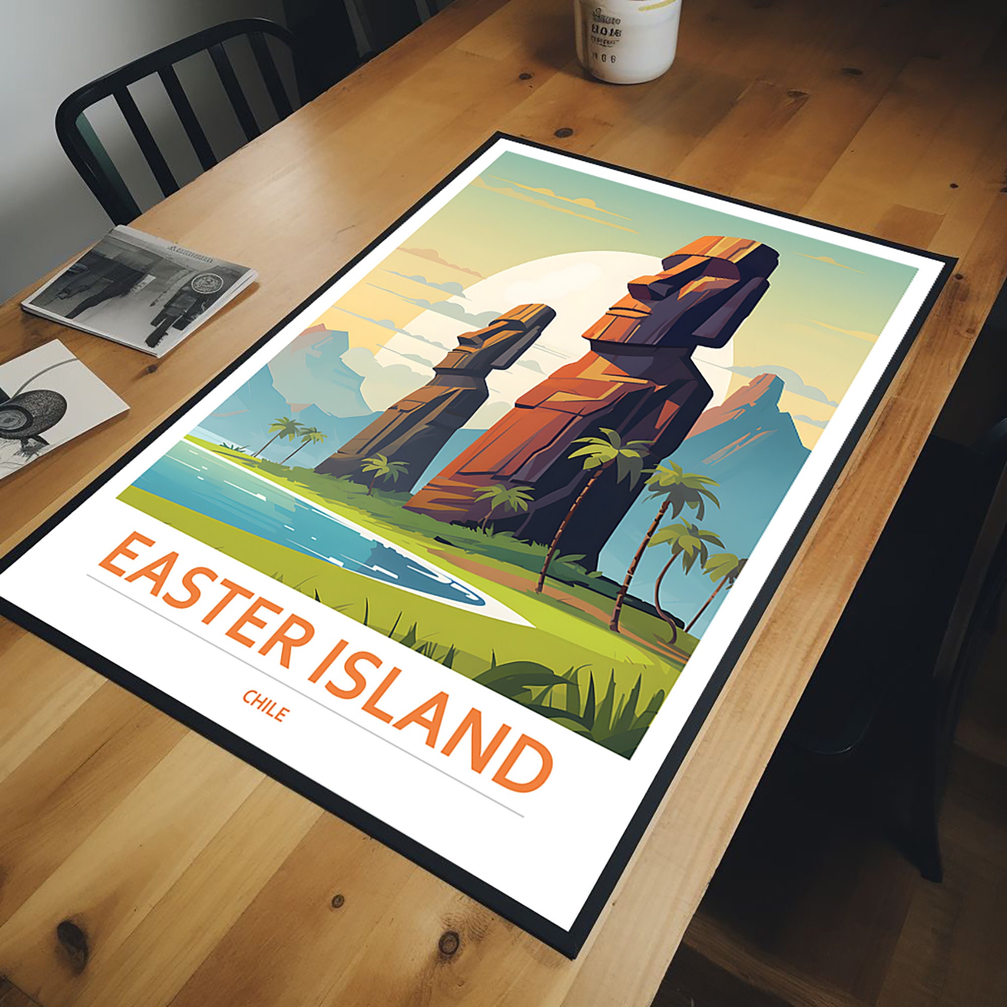 Easter Island Poster Chile Travel Art Moai Statue Print DIGITAL ...
