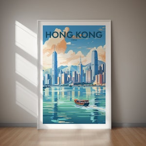 Hong Kong Skyline Travel Poster Cityscape Art Print Home Decor DIGITAL ...