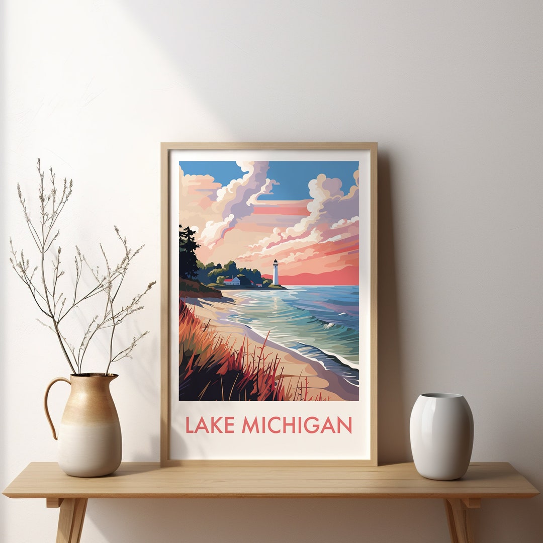 LAKE MICHIGAN Poster, Reise-Druck, digitale Kunst, Wandkunst, Geschenk, Sofort Download ...