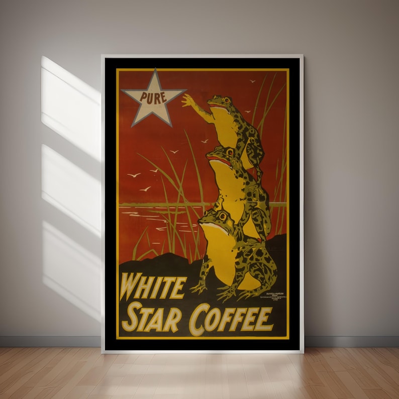 Vintage White Star Coffee Poster Retro Kitchen Wall Art (digital ...