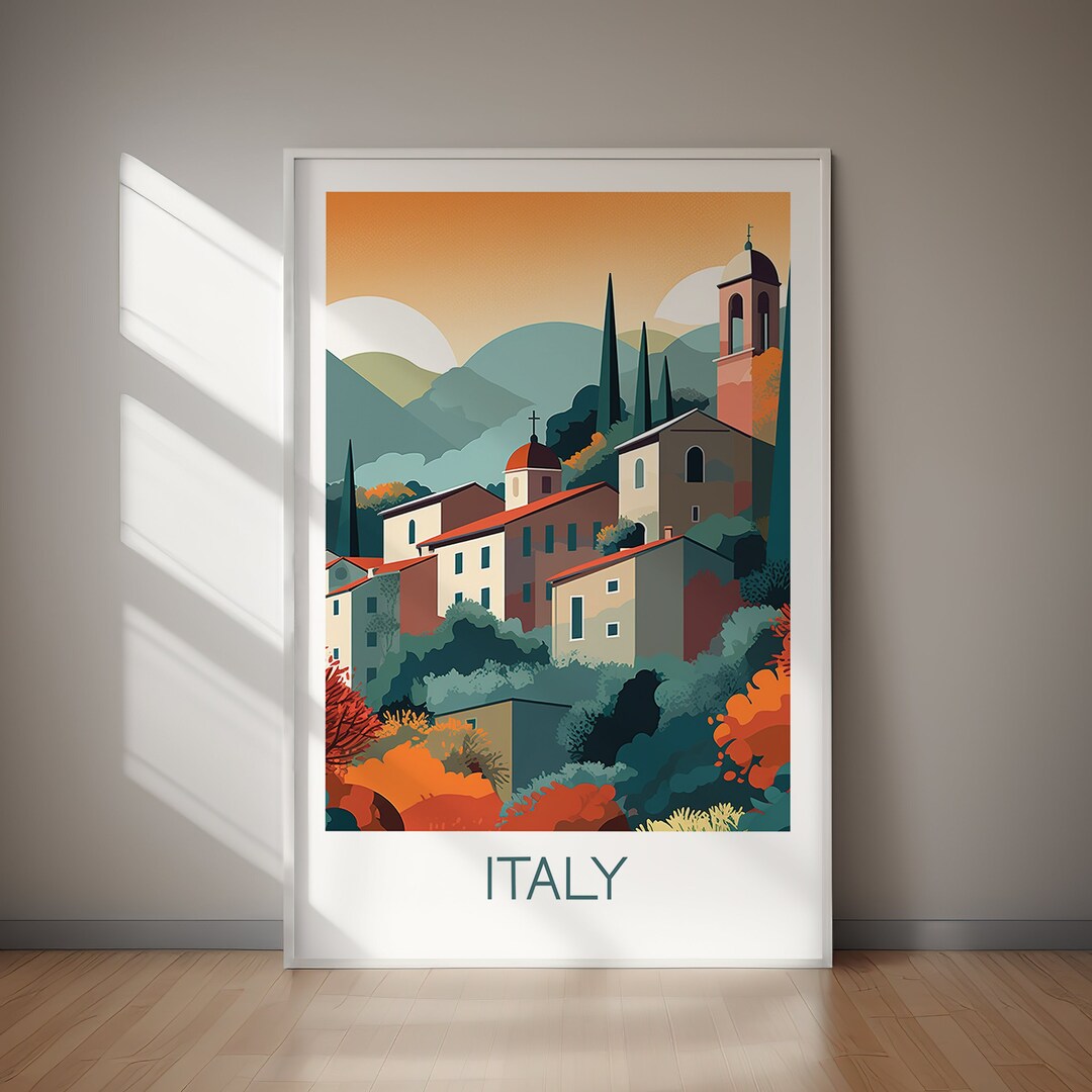 Italy Travel Poster Print, Vintage Village Art (digital Download) - Etsy
