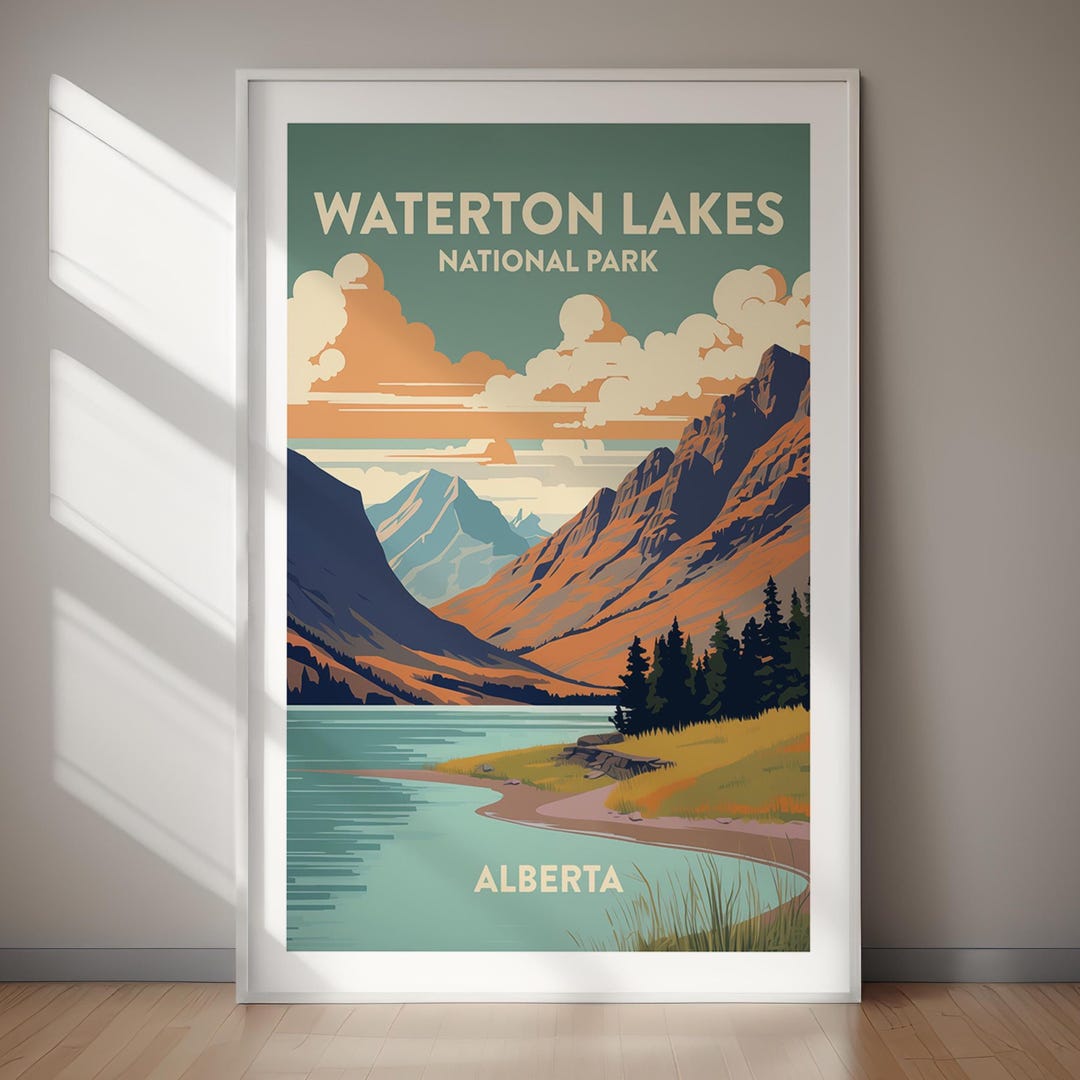 WATERTON LAKES PARK Printable Travel Art Digital Download Mountain Lake ...