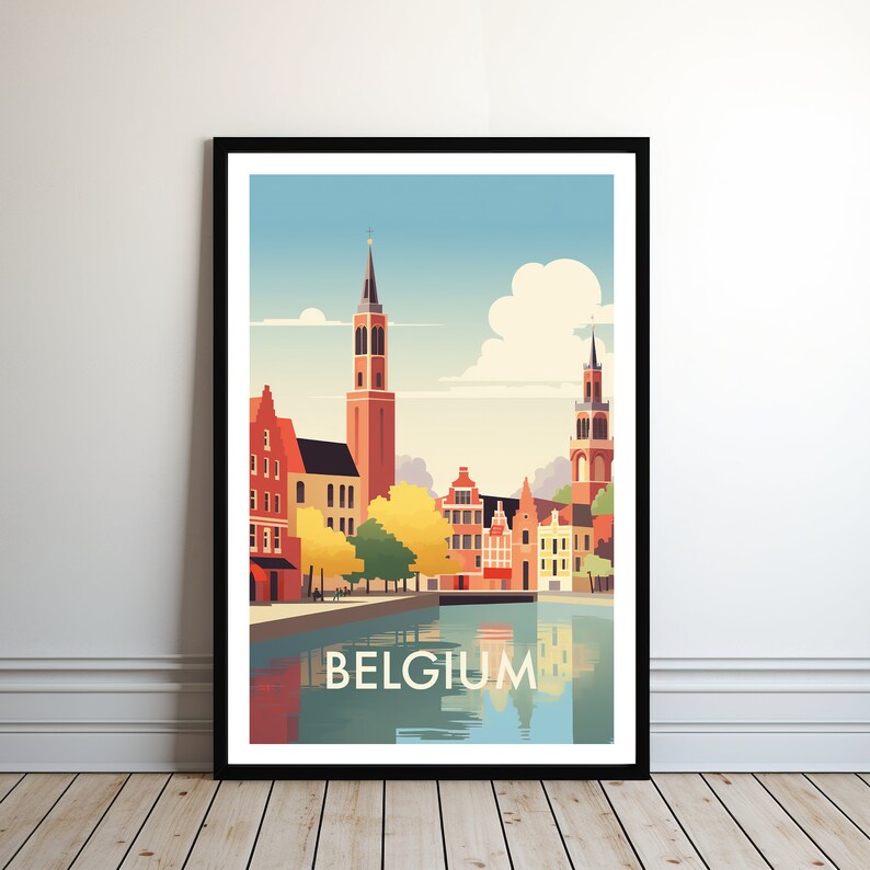Belgium Travel Poster, Bruges Cityscape Art Print (digital Download) - Etsy