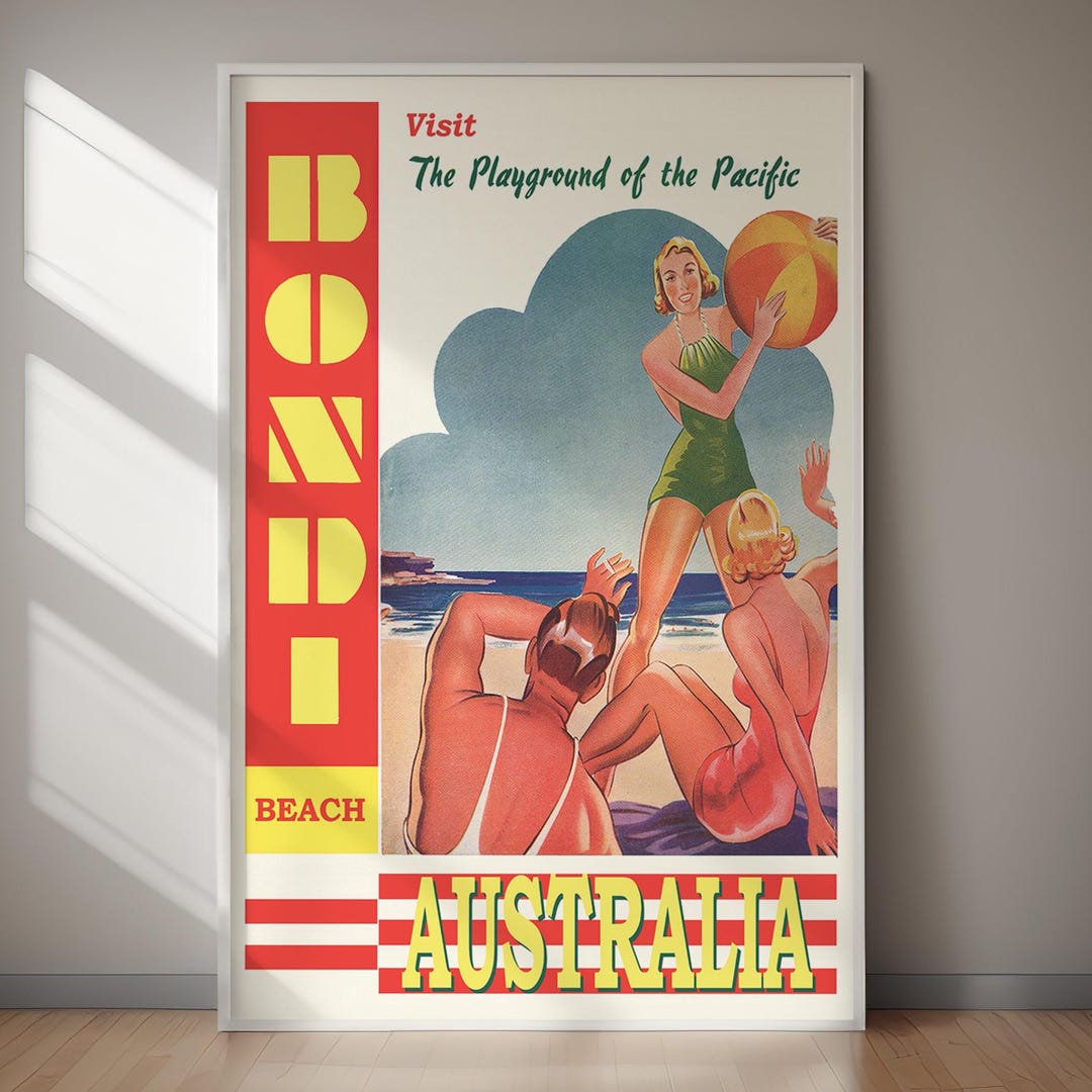 Bondi Beach Vintage Travel Poster Retro Australia Art Print (digital ...