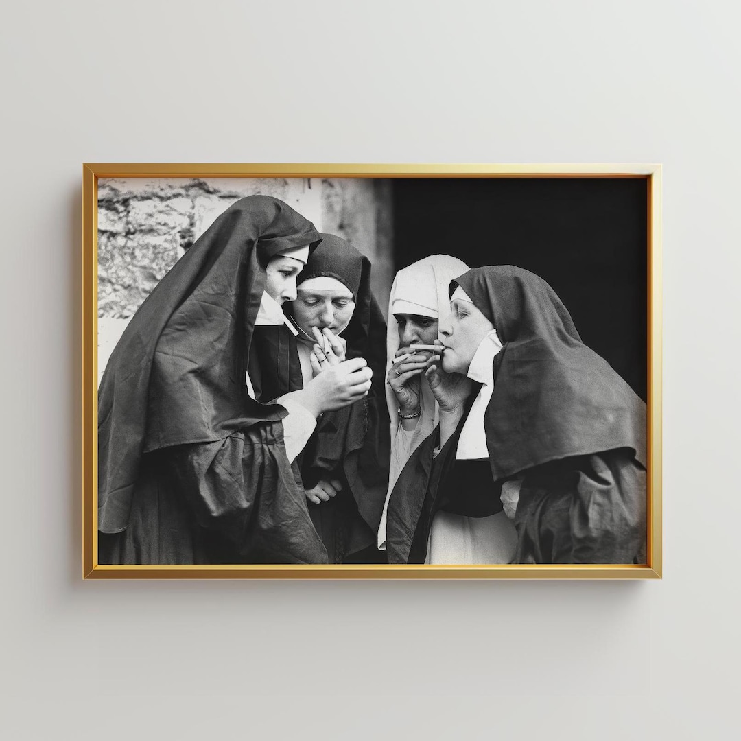 Smoking Nuns DIGITAL DOWNLOAD Vintage Art Print Retro Humor Decor ...