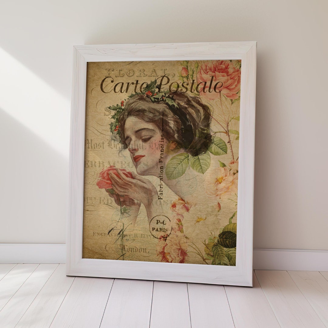 Carte Postale Lady and Rose Poster, PRINTABLE Wall Art Digital DOWNLOAD ...