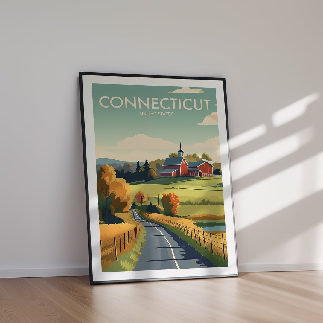 CONNECTICUT Travel Poster Printable, Modern State Wall Art Digital ...