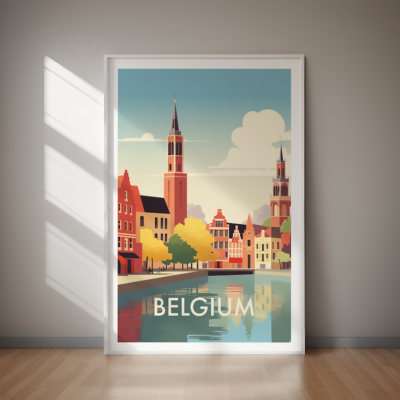 Belgium Travel Poster, Bruges Cityscape Art Print (digital Download) - Etsy